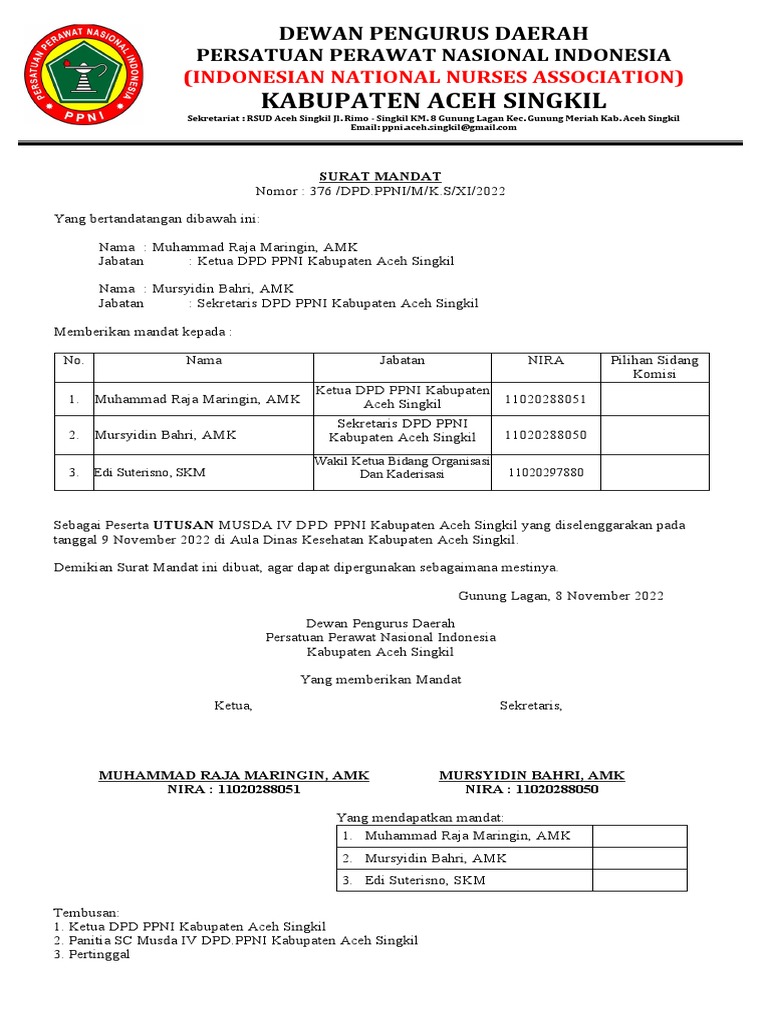 Surat Mandat DPD Ppni | PDF