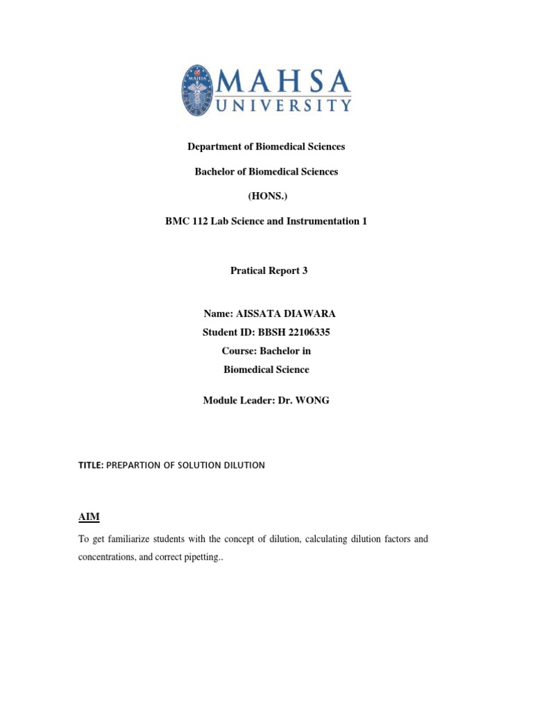 Pratical 3 Preparing of Dilution | PDF