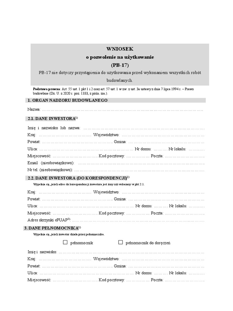 Wniosek o Pozwolenie Na Uzytkowanie Jakiwniosek PL | PDF