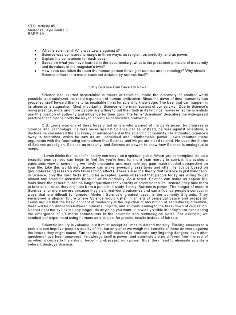 Mendoza - Kyle Andre - BSEE-1A (STS ACTIVITY 5) | PDF | Science ...