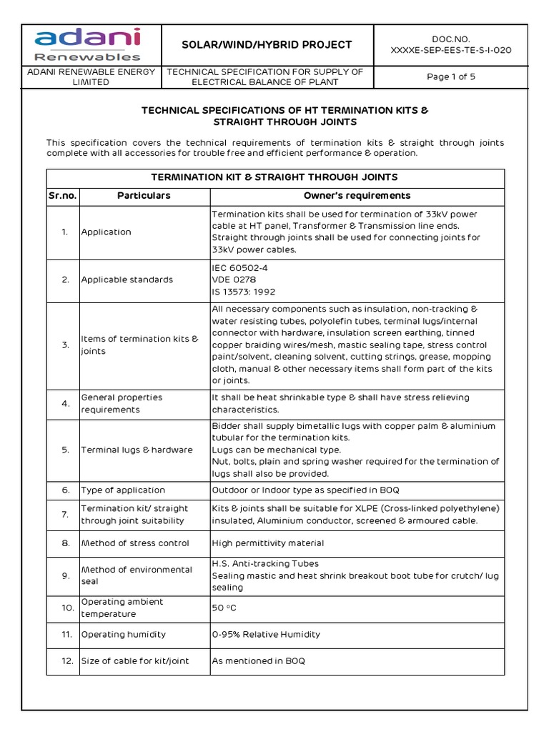 Terminaiton Kit Specificaiton | PDF | Specification (Technical Standard ...