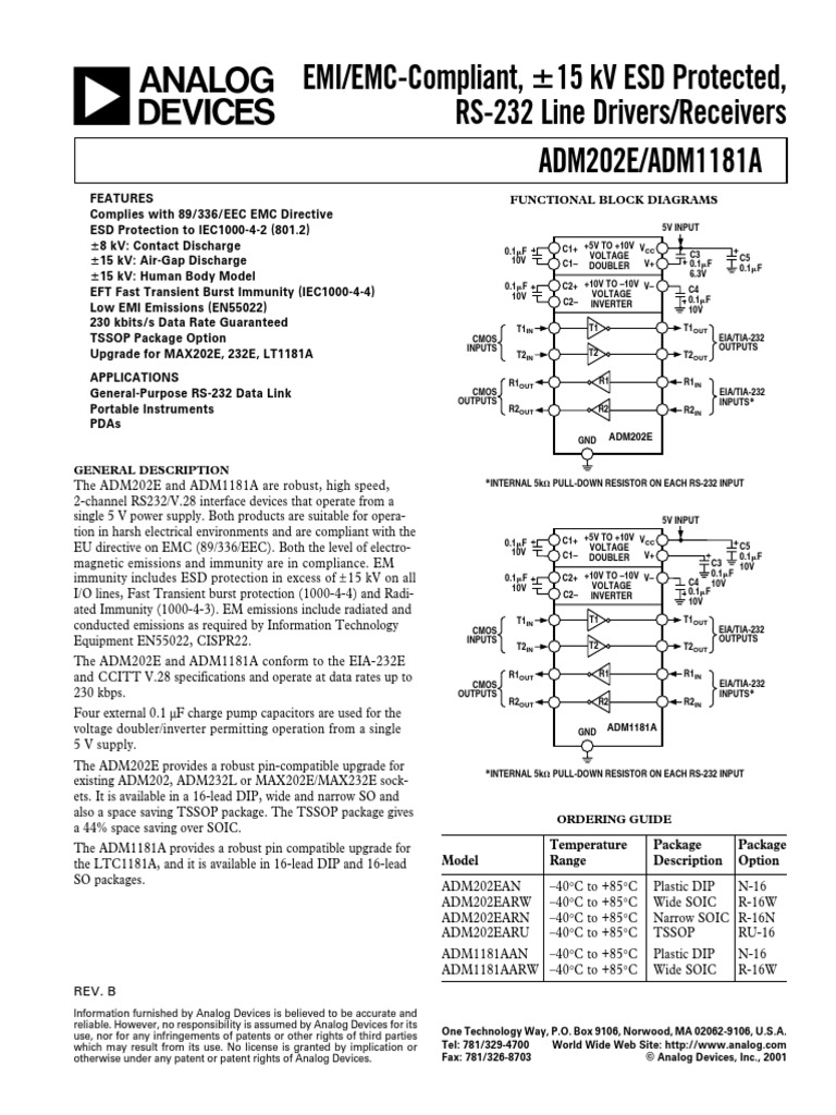 Adm202e - Adm1181a (RS232) | PDF | Electrostatic Discharge | Information And Communications ...