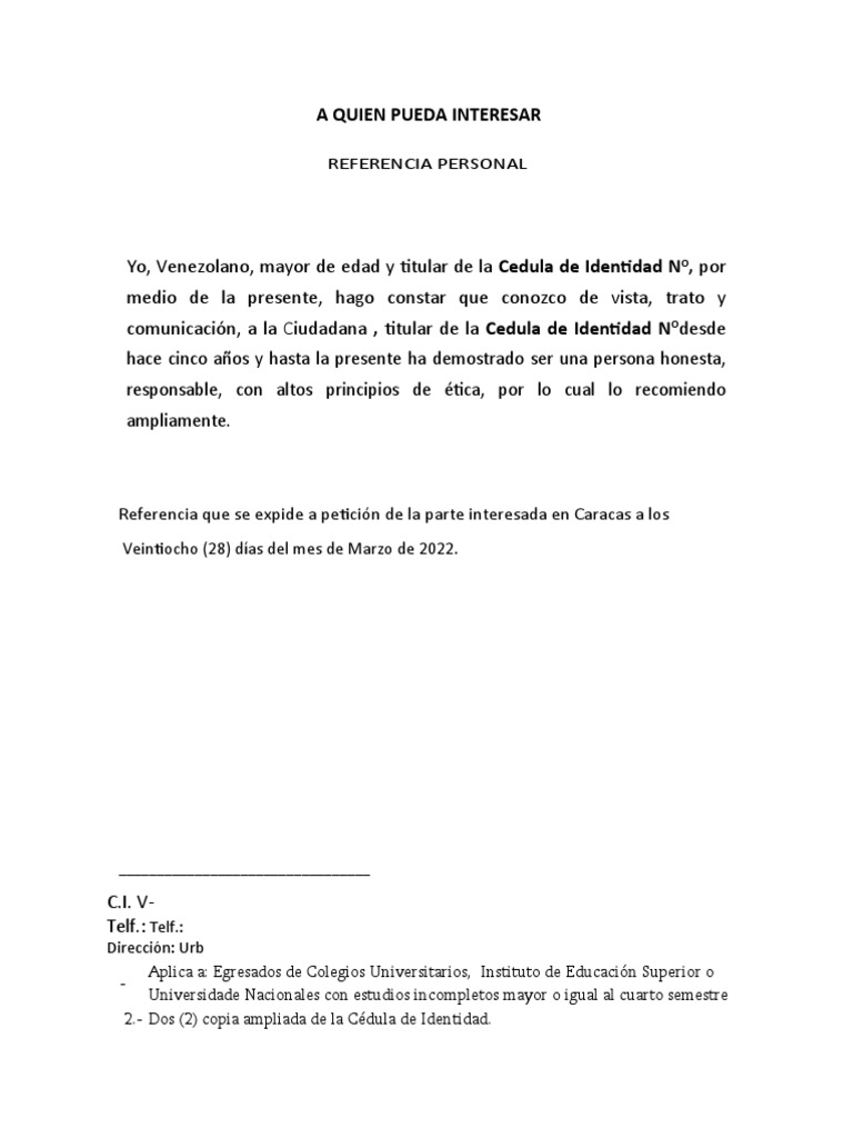 Carta de Referencia Personal | PDF | Educación más alta