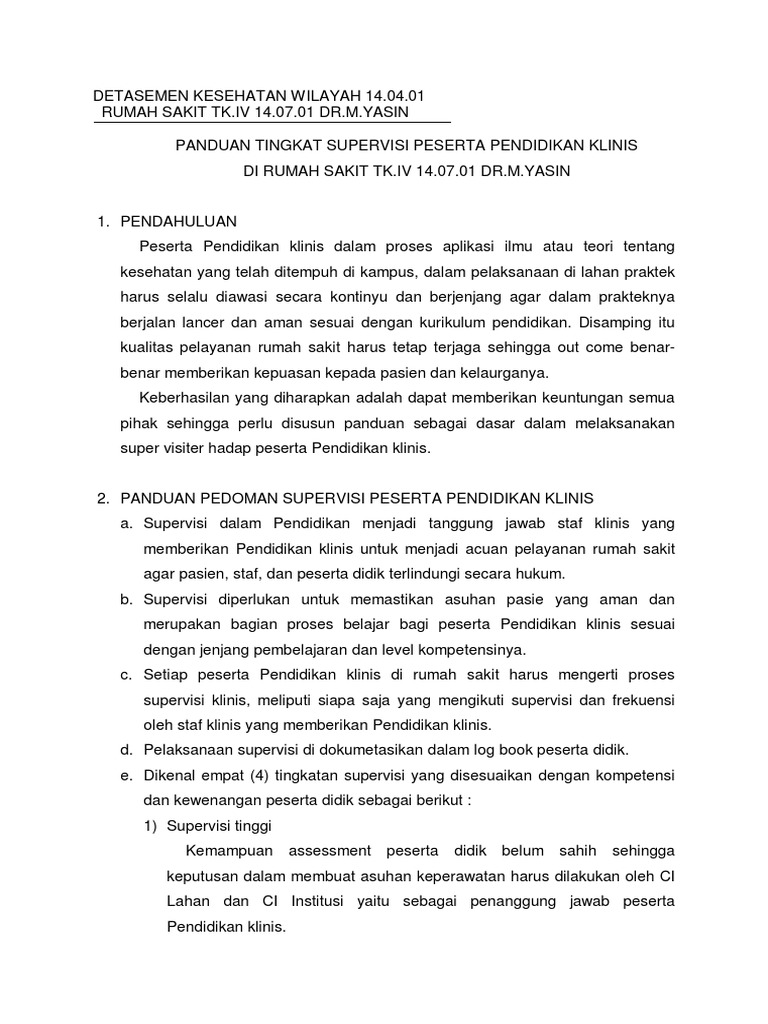 1.2 Panduan Tingkat Supervisi Peserta Pendidikan Klinis | PDF