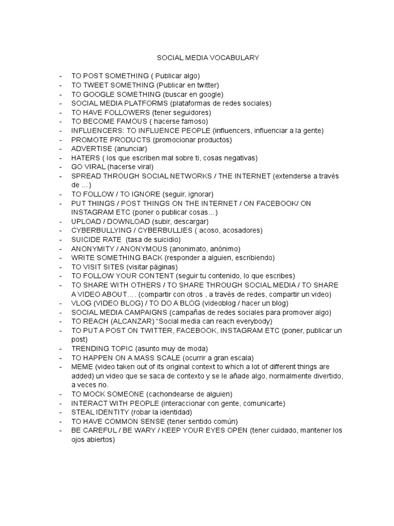 Vocabulary Social Media | PDF