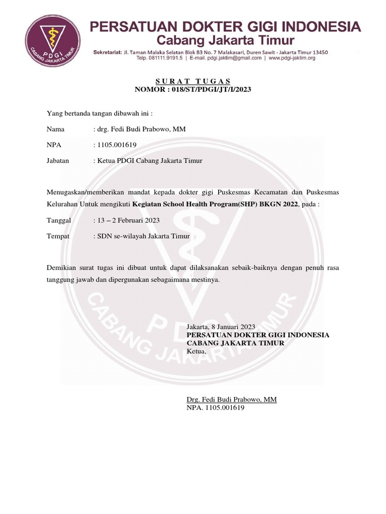Surat 018 Surat Tugas PIC Puskesmas Kecamatan Dan Kelurahan SHP BKGN 2022 KOP | PDF