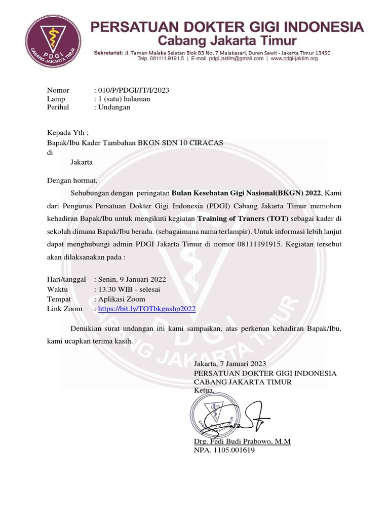 Surat 010 Undangan Kader Tambahan SDN 10 CIRACAS | PDF