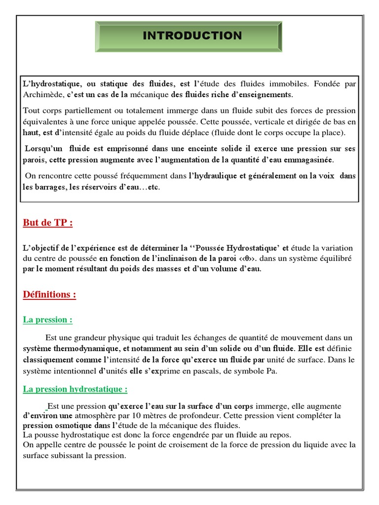 Pousse Hydrostatique | PDF | Pression | Métrologie