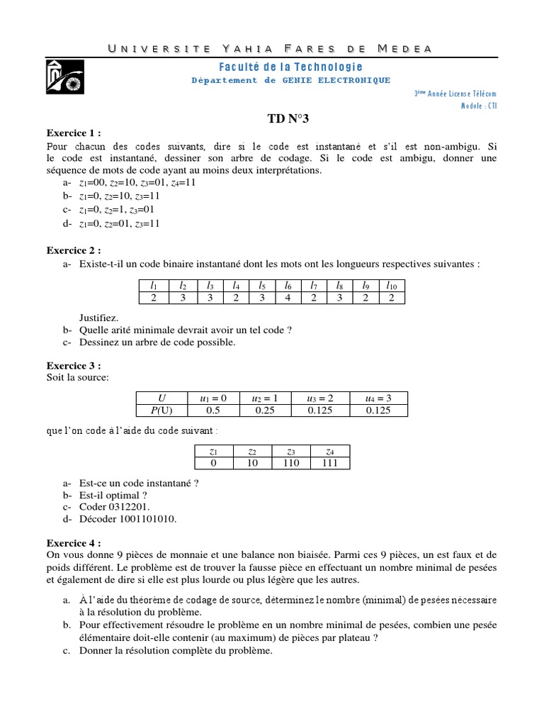 Analyse des codes de Huffman et pesées | PDF | Compression de données ...