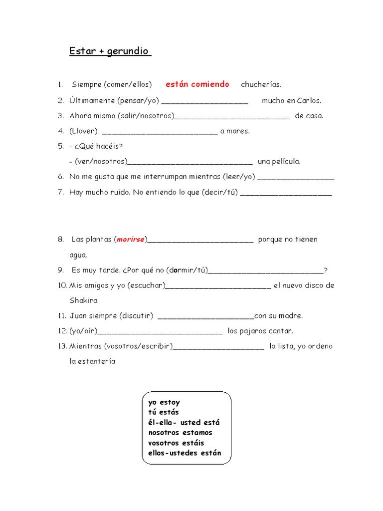Estar Mas Gerundio Ejercicios | PDF
