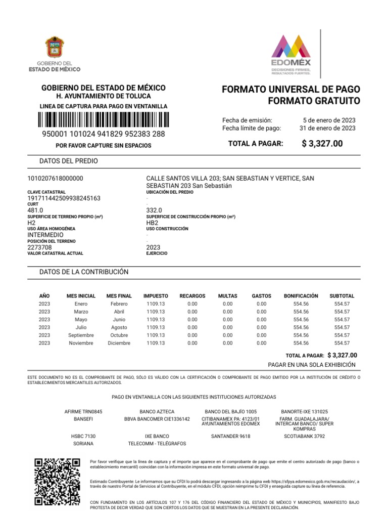 Formato Universal de Pago Predial | PDF | Servicios financieros | Bancario