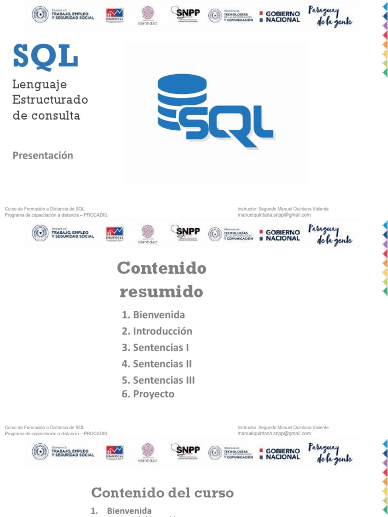 00 Estructura Del Curso SQL - Setiembre 2019 | PDF | SQL | Gestión de ...