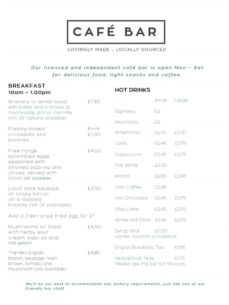 Exeter Phoenix Breakfast Menu | PDF