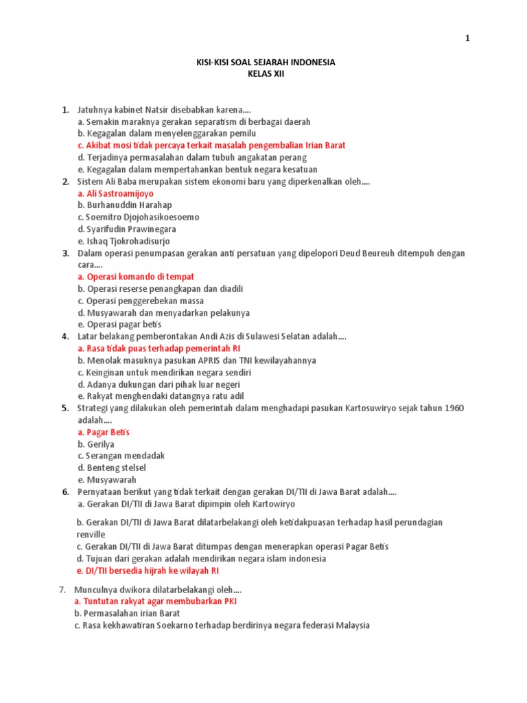 Kisi-Kisi Soal Sejarah Indonesia Kelas XII | PDF | Politik