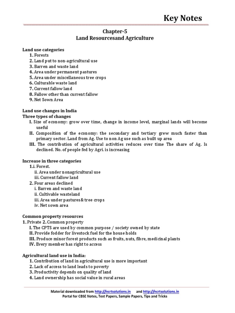 B2 12 Geography Key Notes CH 05 Land Resources and Agriculture | PDF ...