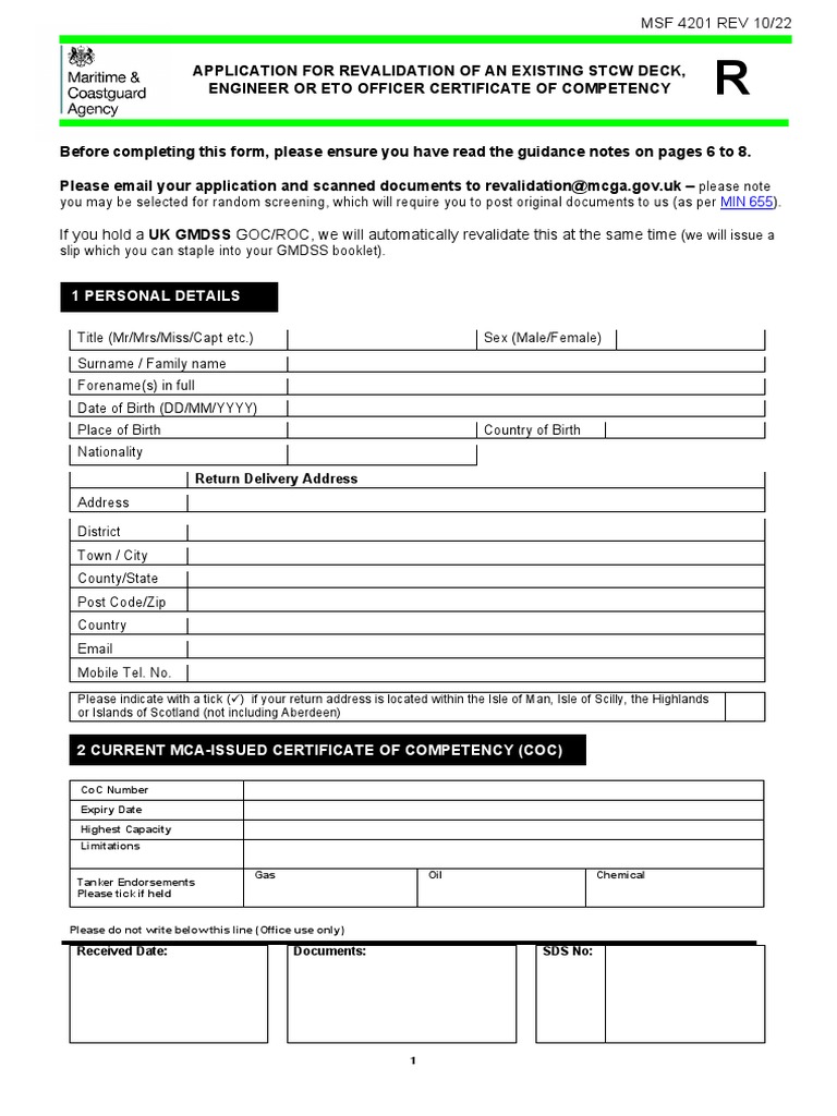 CoC Revalidation MSF 4201 Rev 1022 | PDF | Payments | Oil Tanker