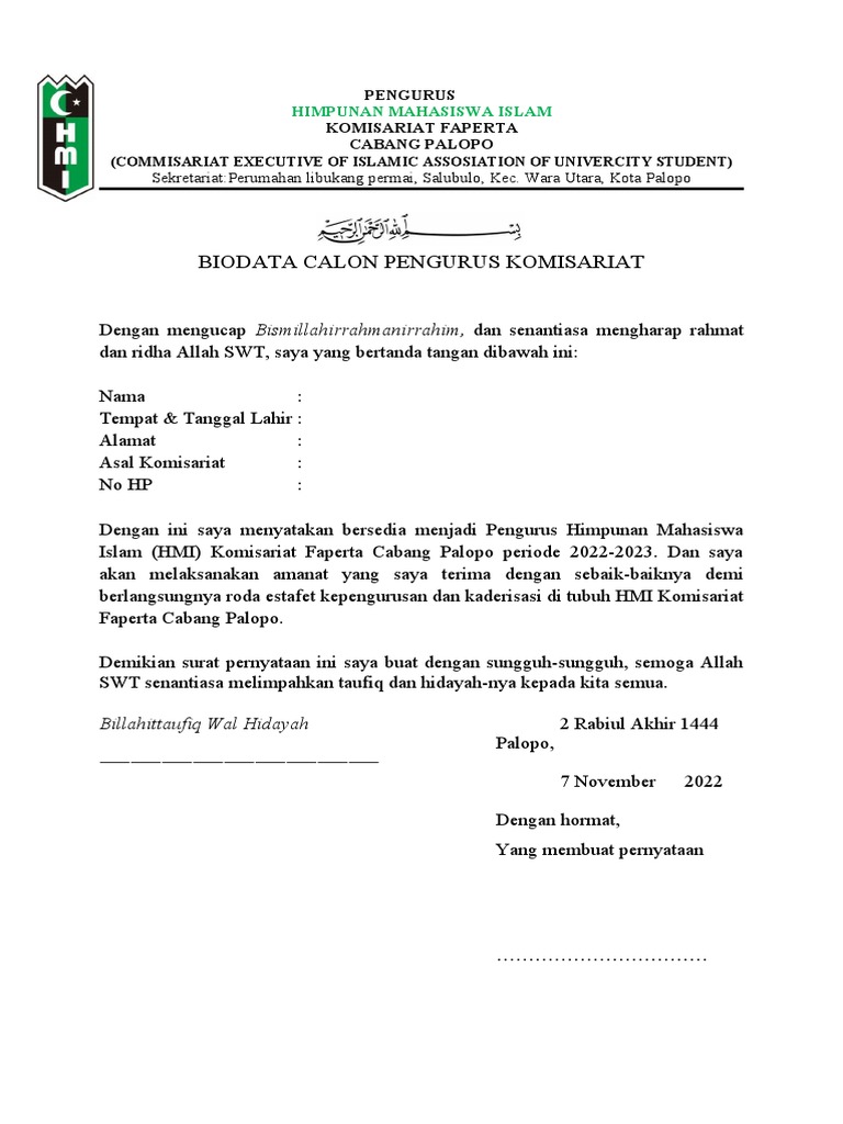 Biodata Pengurus | PDF