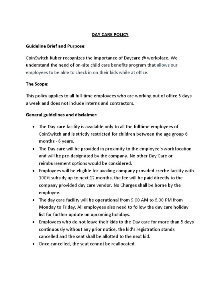 Day Care Policy Updated | Download Free PDF | Child Care | Economies