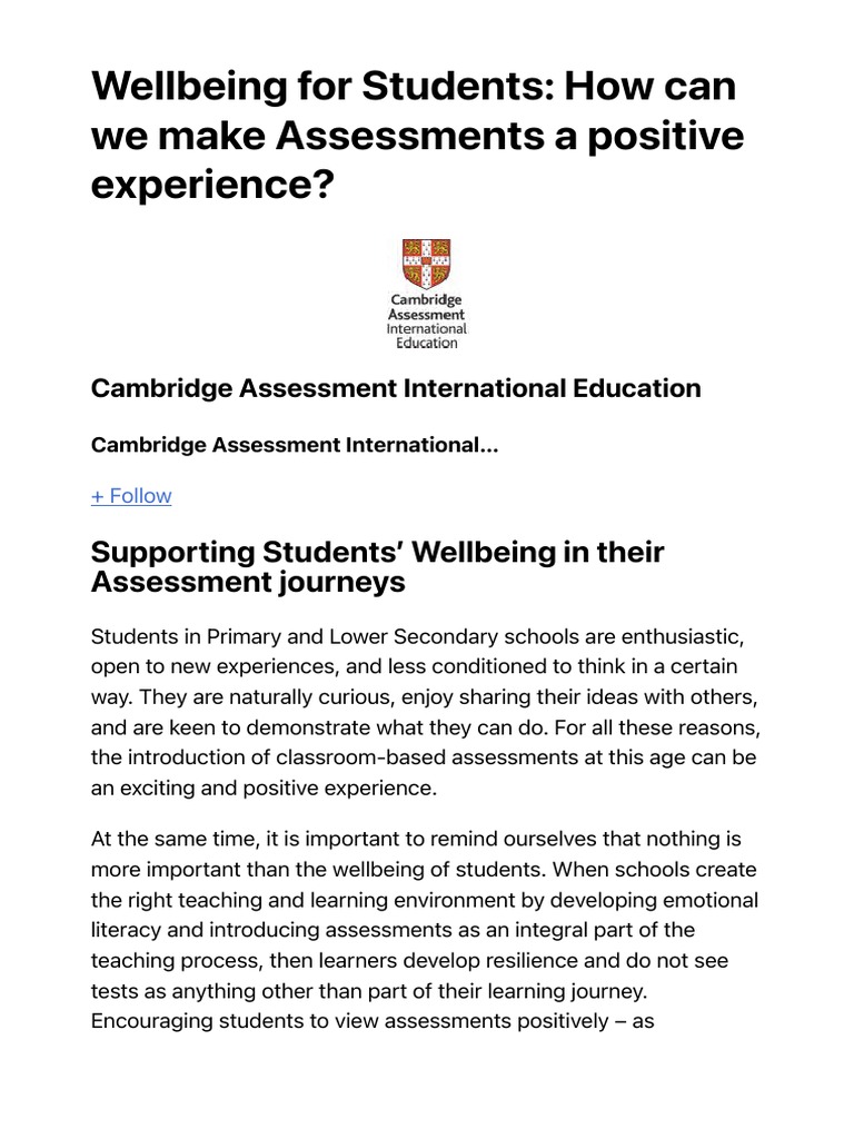 Wellbeing For Students - How Can We Make Assessments A Positive ...