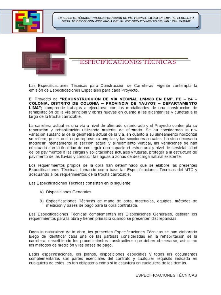 Especificaciones Tecnicas Ok Mayo | PDF | La carretera | Laboratorios