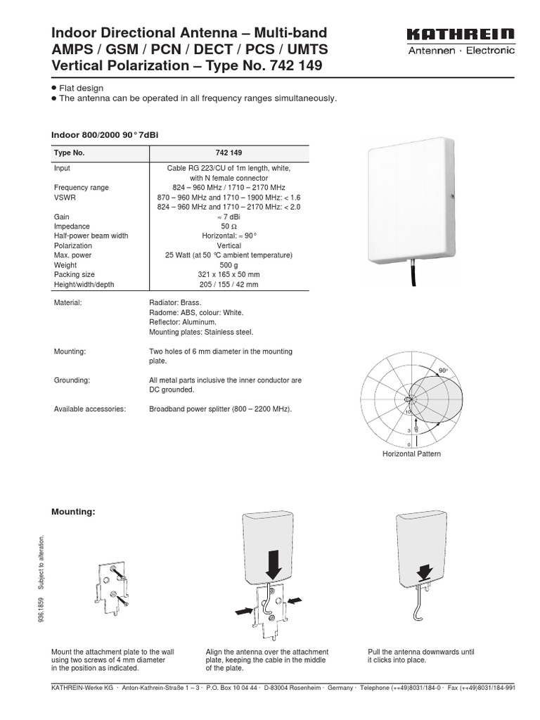 Antena Directiva Indoor - Kathrein - K742 149 - DUAL - UMTS | PDF ...