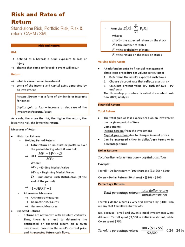 Unit 3 - Risk and Rates of Return | Download Free PDF | Financial Risk ...