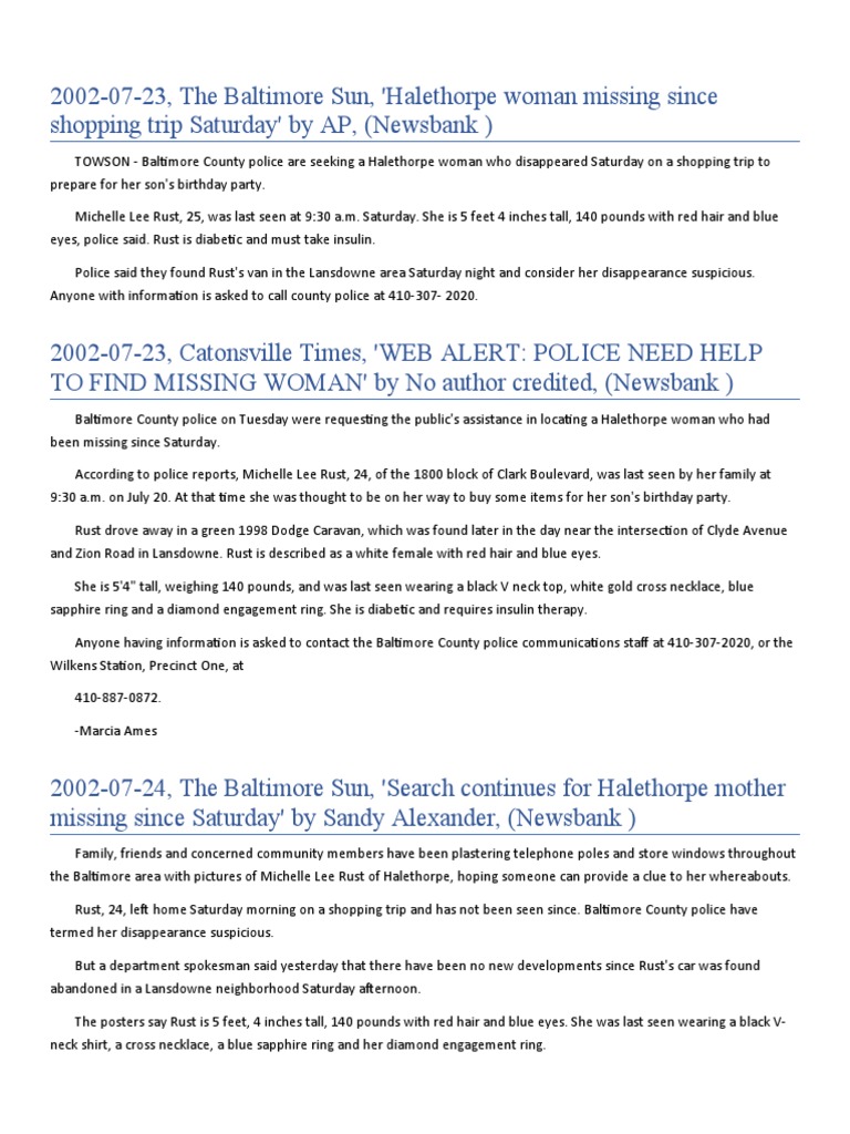 000 - Full Text (Michelle Lee Rust) | PDF | Police | Baltimore