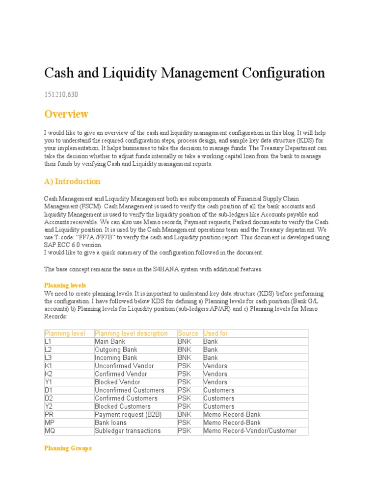 Cash and Liquidity Management Configuration | PDF | Banks | Market ...