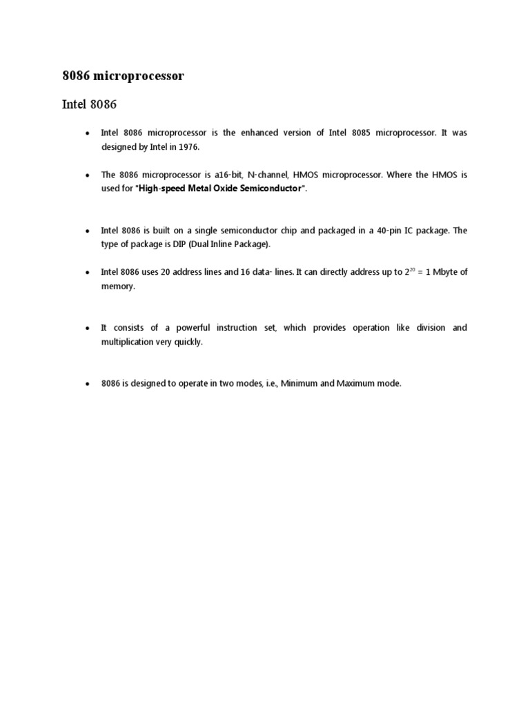 8086 Microprocessor | PDF | Input/Output | Central Processing Unit