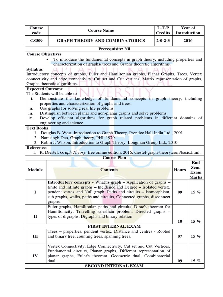 CS309 Graph Theory and Combinatorics | PDF | Graph Theory | Combinatorics