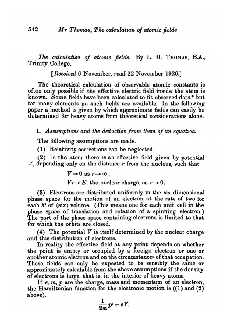 1927 - The Calculation of Atomic Fields | PDF | Electron | Atoms