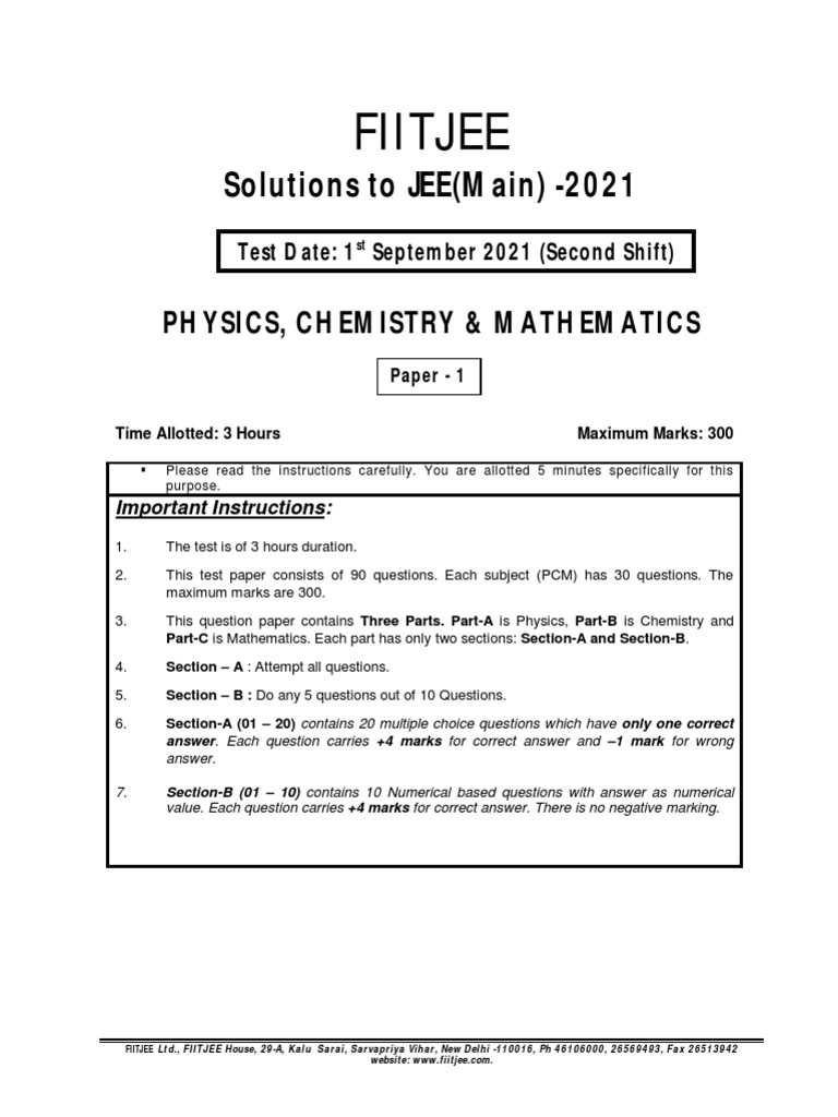 7 Jee Main 2021 Sep 01 Second Shift Paper | PDF | Gases | Amine