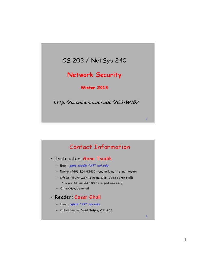 CS 203 - NetSys 240. Network Security | PDF | Security | Computer Security