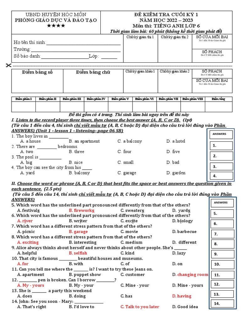 TMT 1- ĐỀ HK1 K6- TMT1 (22,23) | PDF