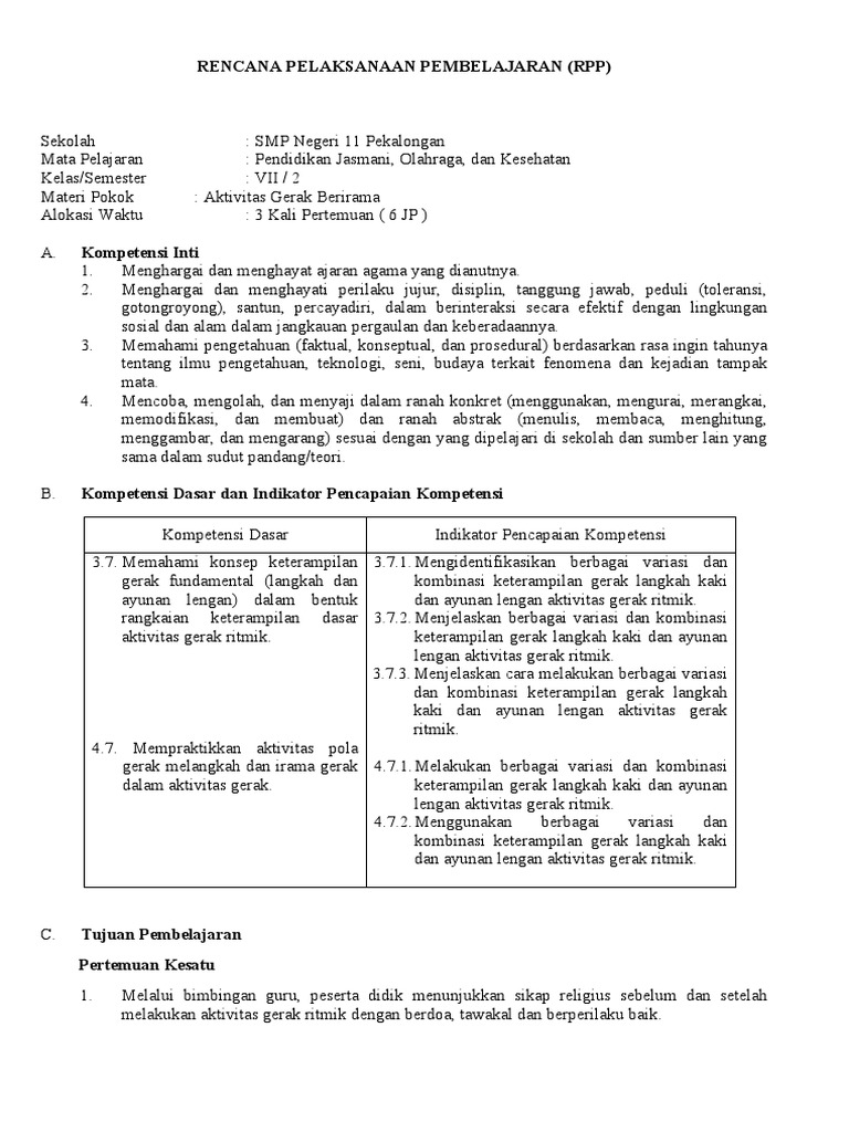 10 RPP Aktivitas Gerak Berirama | PDF