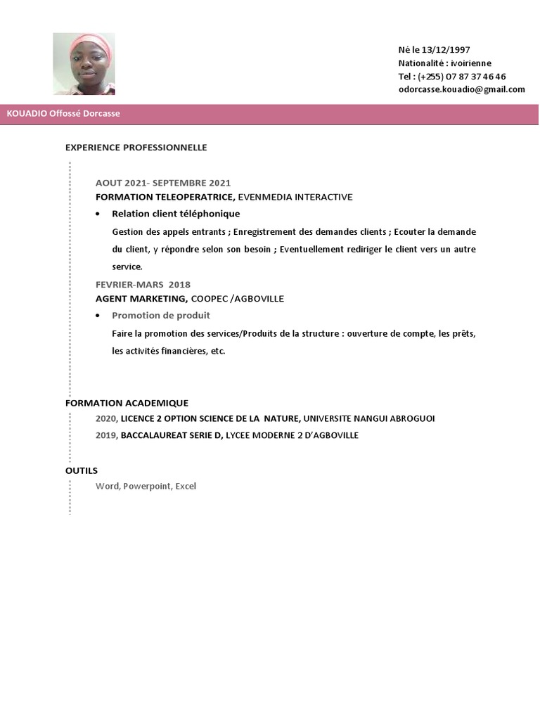 CV Kouadio Dorcasse | PDF
