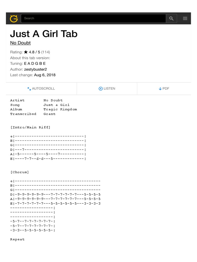 JUST A GIRL TAB (Ver 2) by No Doubt at Ultimate-Gu | PDF
