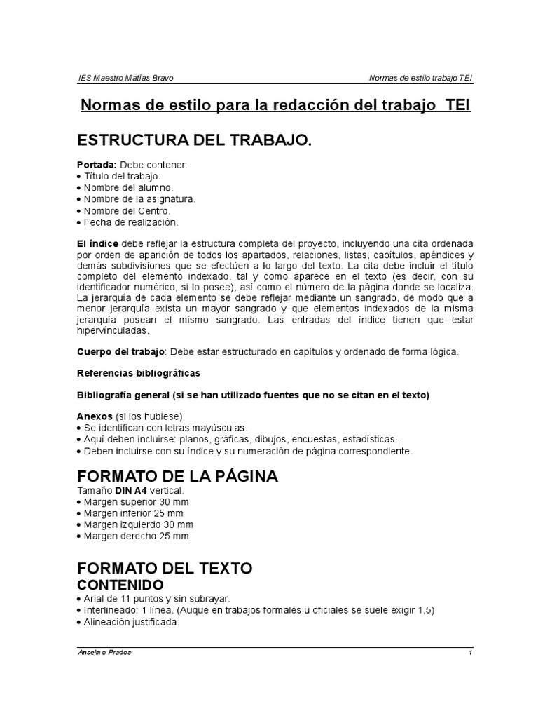 Normas de Estilo Trabajo TEI | PDF | Bibliografía | Puntuación