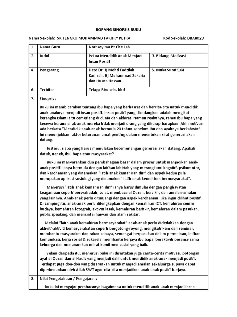 Borang Sinopsis Buku Pdf