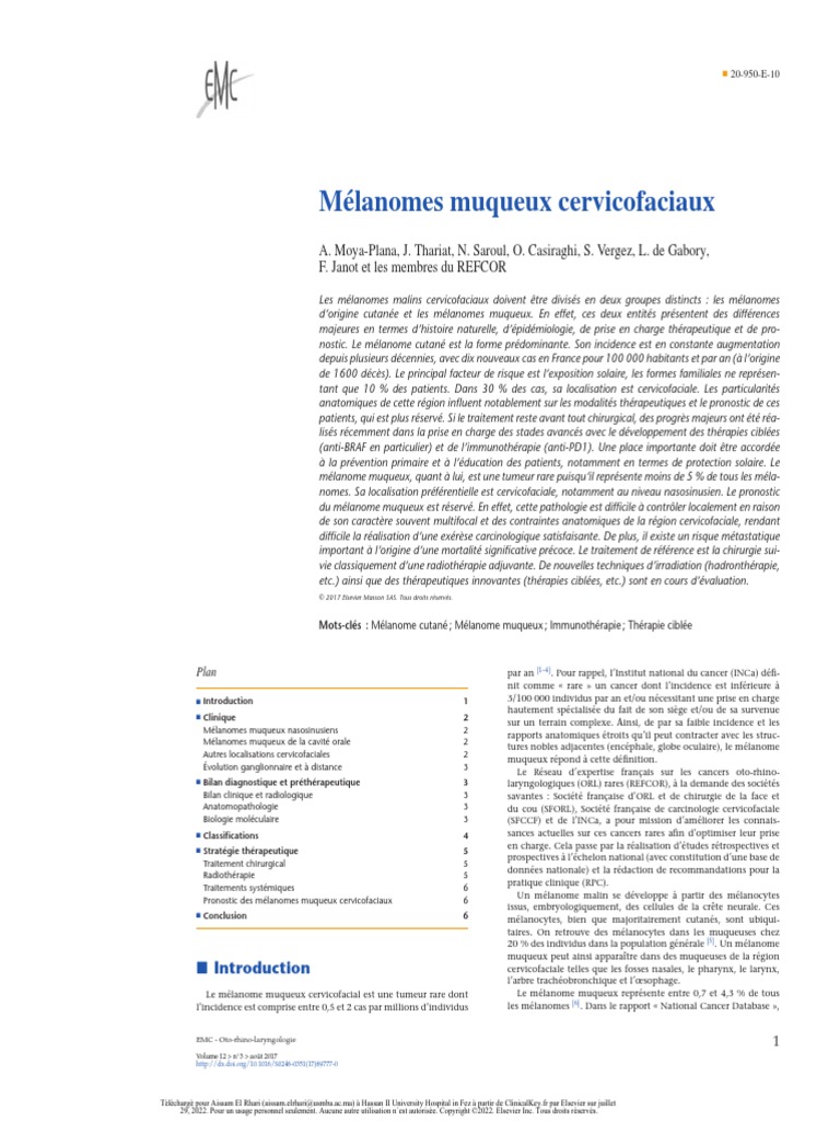 Mélanomes Muqueux Cervicofaciaux | PDF | Mélanome | Métastase