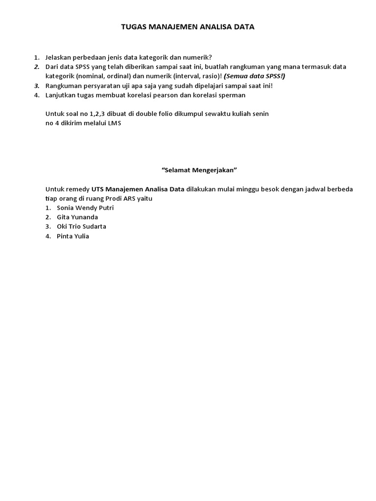 Tugas Manajemen Analisa Data | PDF | Sains & Matematika
