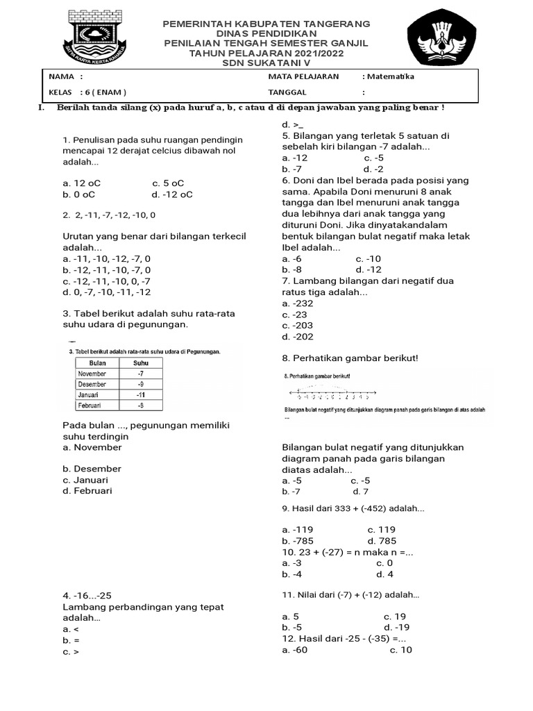 Soal PTS MTK Ganjil Kelas 6 | PDF
