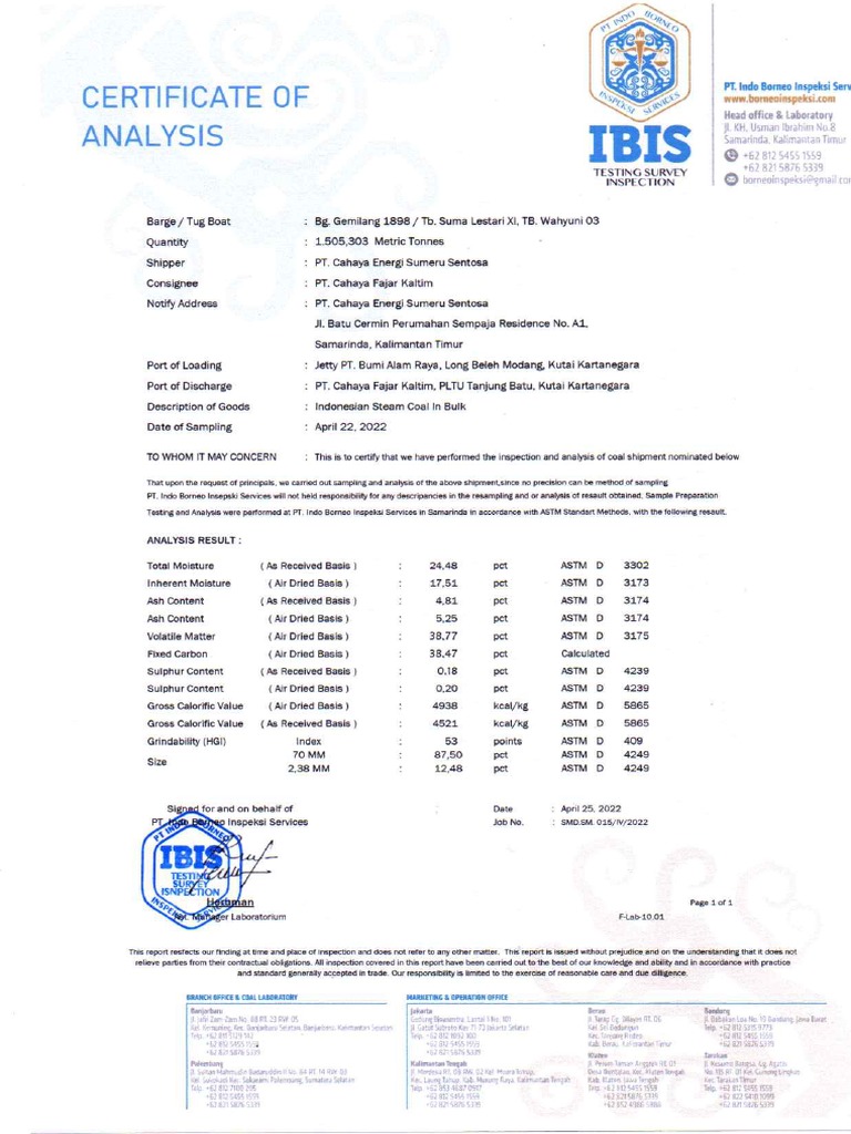 Certf PT. CES - BG. Gemilang 1898 | PDF