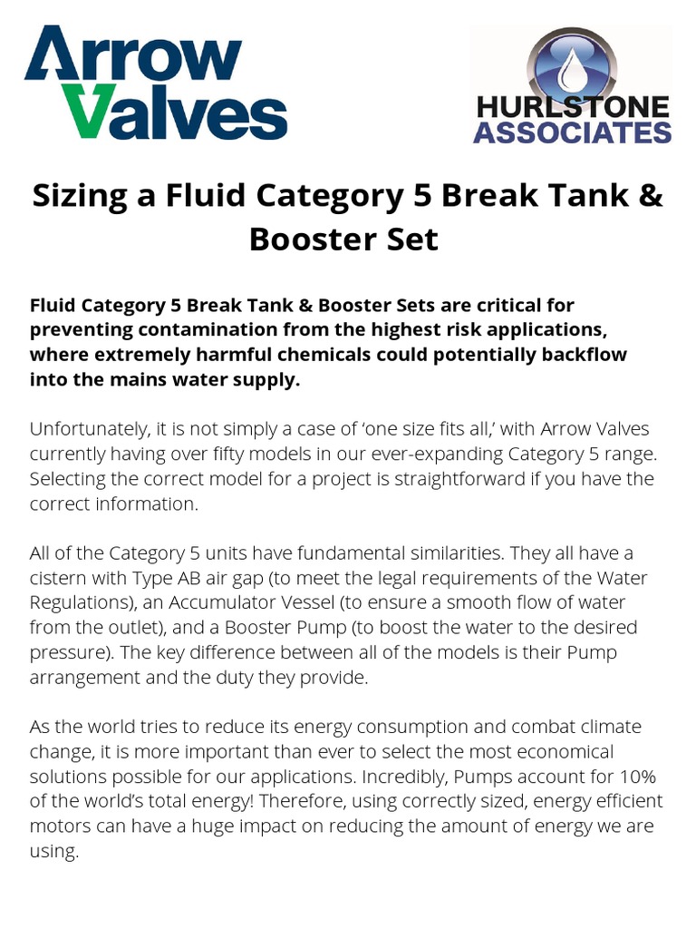 Selecting the Right Category 5 Break Tank & Booster Set | PDF | Pump ...