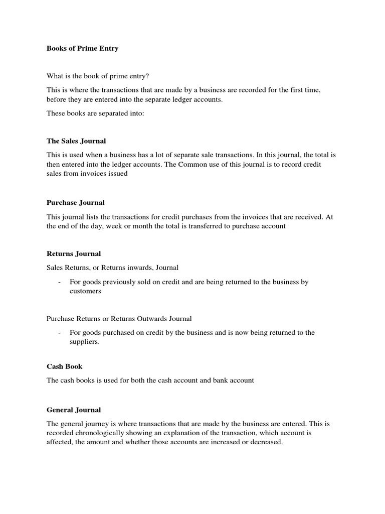 Books of Prime Entry | PDF