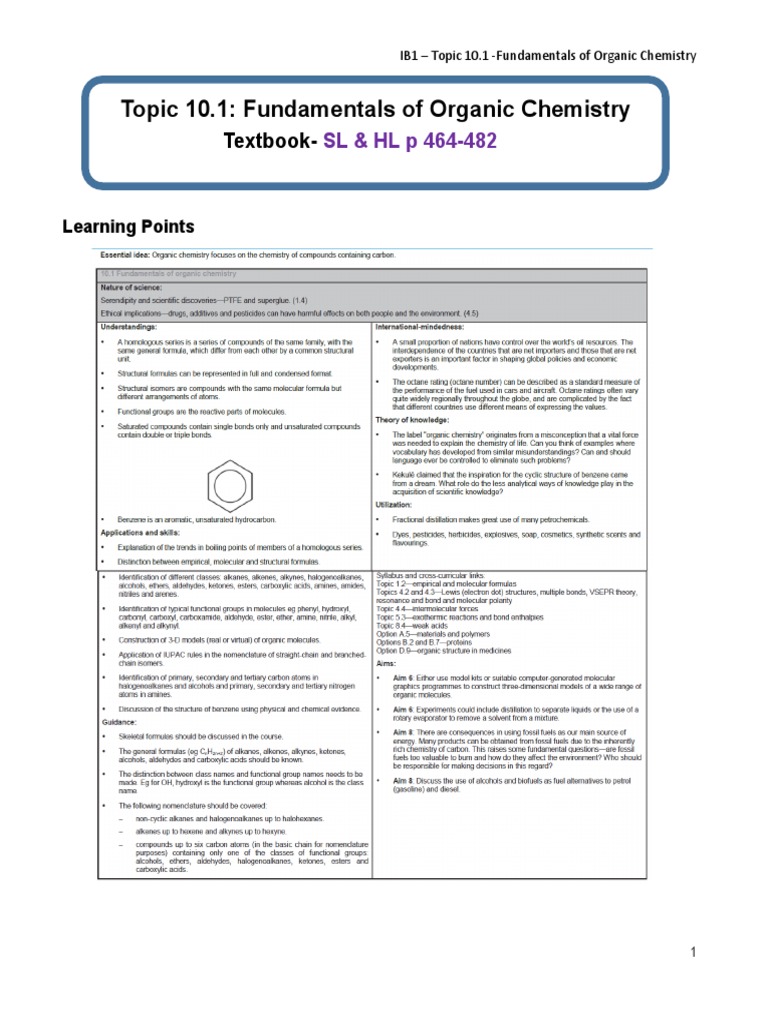 IB2 - Topic 10.1 - Fundamentals of Organic Chemistry | PDF | Functional ...