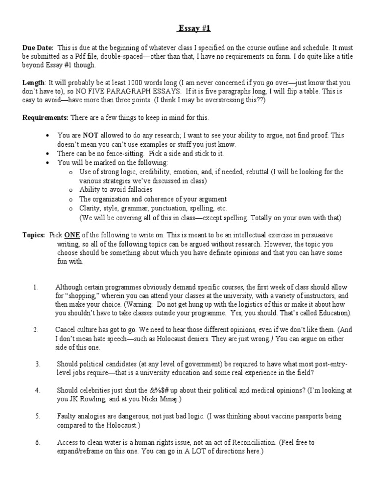 Essay 1 Assignment Fall 2022 | PDF | Essays | Cognition