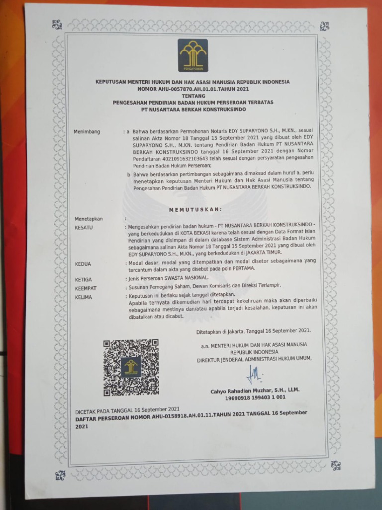 SK Menkeh, NIB, NPWP | PDF