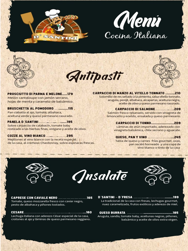 Menu D Santini Pizza 2021 Español | PDF | pesto | Cocina italiana