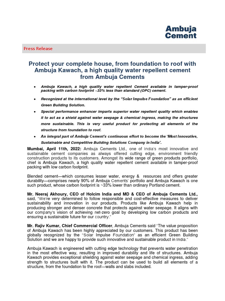 Ambuja Kawach Cement | PDF | Cement | Green Building